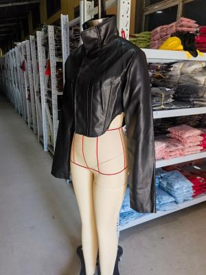 China Women's Cropped Faux Leather Jacket with Stand Collar for Streetwear Fashion for sale