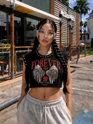 China Women's Studded Graphic Cropped Tank Top with Lightweight Fabric and High-Waist Fit for sale