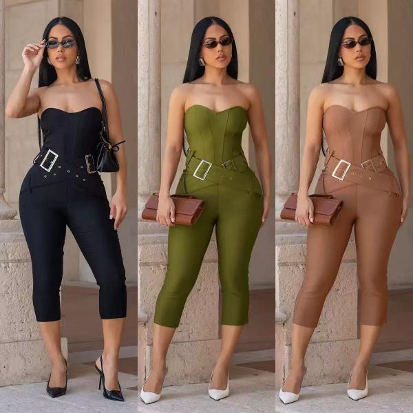 Quality Women's Strapless Belted Jumpsuit with Fitted Mermaid Silhouette for Elegant Evening Wear for sale