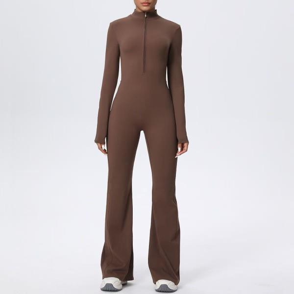 Quality Women's Long Sleeve Flared Legs Jumpsuit with High Stretch Fabric for Athleisure and Streetwear for sale