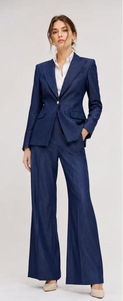 Quality Women's High-waisted Wide-leg Pants Set with Single-breasted Blazer in Polyester Blend Fabric for sale