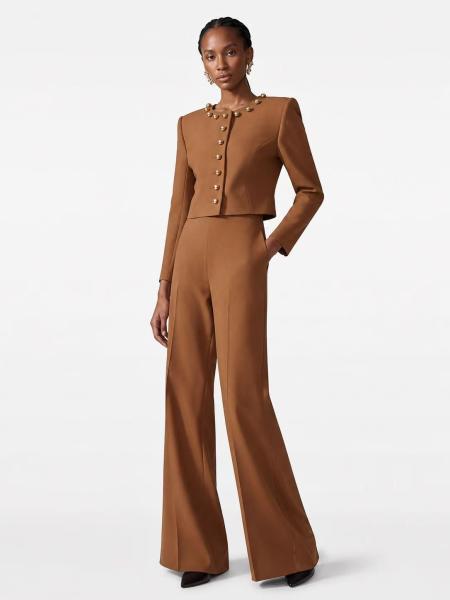 Quality Women’s Suit Set with Cropped Long Sleeve Jacket and High-Waisted Wide-Leg Pants in Polyester Blend Fabric for sale