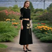 Quality Women's Embroidered Crop Jacket & Skirt Set with Golden Leaf Embroidery High for sale