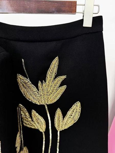 Quality Women's Embroidered Crop Jacket & Skirt Set with Golden Leaf Embroidery High for sale