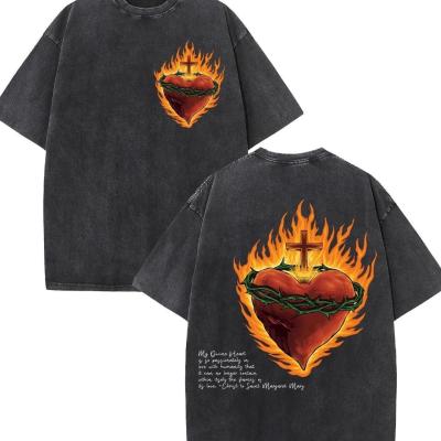 China Men's Vintage Washed Effect Graphic Tee with Oversized Relaxed Fit and Large Graphic Print for sale
