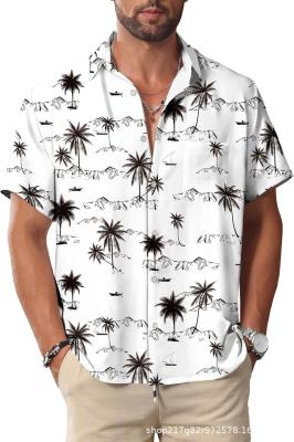 China Men's Tropical Floral Print Short Sleeve Casual Shirt with Relaxed Silhouette for Summer for sale