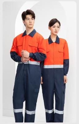 China Unisex Reflective Bands Work Coveralls with Multi-Pocket Design and Elasticated Back Waist for sale