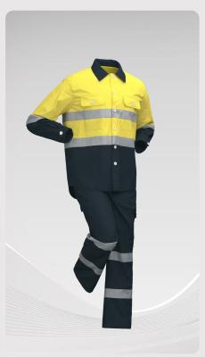 China Unisex Reflective Bands Work Uniform Set with Color-Block Styling and Dual Flap Chest Pockets for sale