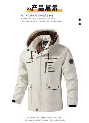China Men's Multi-Pocket Hooded Utility Jacket with Adjustable Hook-and-Loop Cuffs and Contrast Plaid Lining for sale