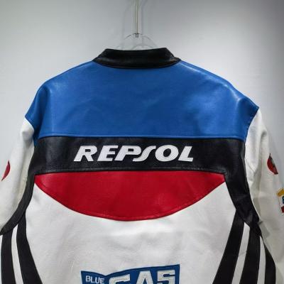 China Racing-Inspired Moto Jacket with Leather-Look Finish and Bold Colorblock Design Featuring Adjustable Snap-Tab Cuffs for sale