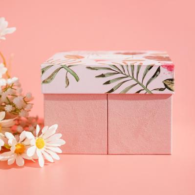 China Square 2 Layer Cardboard Gift Packaging Boxes First Layer Could Be Opened Pink Gray for sale