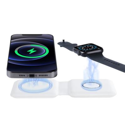 China OEM Dual 15W Wireless Charger Foldable Magsafing For Iphone12 Airpods Pro for sale