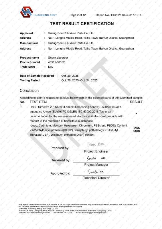 RoHS TEST REPORT - Guangzhou PSQ Auto Parts Co.,Ltd.