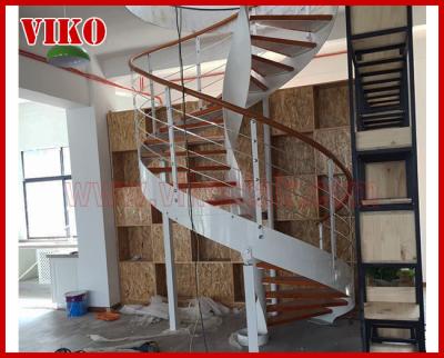 China Spiral Staircase VH13S  Spiral Stainless Steel Stair Tread Beech Curved Glass Handrail 304 Stainless Steel Railing Glass for sale