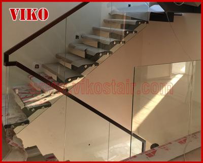 China Straight Stringer Staircase VK10S Double Steel Plate Stair,304 Stainless Steel,Glass Tread,12mm Tempered Glass Railing, for sale