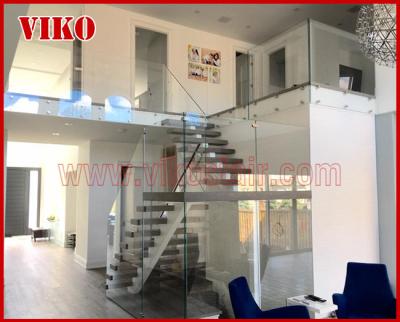 China Straight Stringer Staircase VK12S Double Steel Plate Stair,304 Stainless Steel,Glass Tread,12mm Tempered Glass Railing, for sale