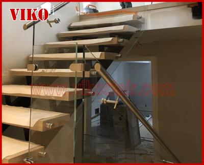 China Straight Stringer Staircase VK13S Double Steel Plate Stair,304 Stainless Steel,Glass Tread,12mm Tempered Glass Railing, for sale