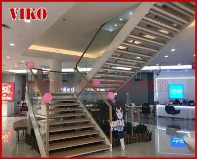 China Double Steel Plate Staircase VK16S Stringer Stair,Tread beech ,Railing tempered glass, Handrail b eech Stringer,carbon s for sale