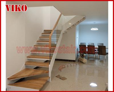China Double Steel Plate Staircase VK18S Tread beech,Railing tempered glass, Handrail b eech Stringer,carbon s for sale