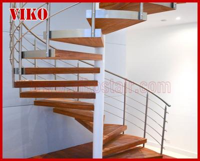 China Spiral StaircaseVH36S  Tread Beech Aluminum Stair Curved Glass Handrail 304 Stainless Steel 12mm Glass for sale