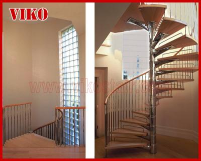 China Spiral StaircaseVH39S Tread Beech  Aluminum  Baluster  Stair Curved Glass Handrail 304 Stainless Steel for sale