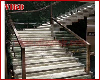 China Double Steel Stringer staircaseVK24S,Tread Marble Stainless Steel,Power Coated,Wooden Box,304 Stainless Steel, 12mm Temp for sale