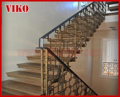 China Floating Staircase VK49C Wrought Iron LED Light strip StringerBeech Tread American Oak  StringerStainless Steel Powder for sale