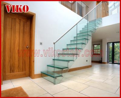 China Floating Staircase VK39S Floating Stair Tempered GlassLED Light strip, Stringer: 5mm+5mm(Thickness), Dia 6mm Steel Cable for sale