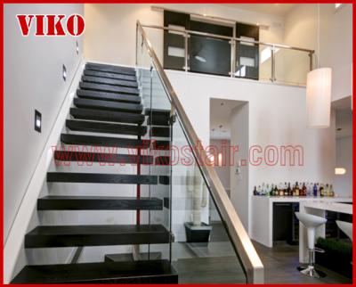 China Floating Staircase VK40S Floating Stair Tempered GlassLED Light strip, Stringer: 5mm+5mm(Thickness), Dia 6mm Steel Cable for sale