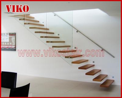 China Floating Staircase VK41S Floating Stair Tempered GlassLED Light strip, Stringer: 5mm+5mm(Thickness), Dia 6mm Steel Cable for sale