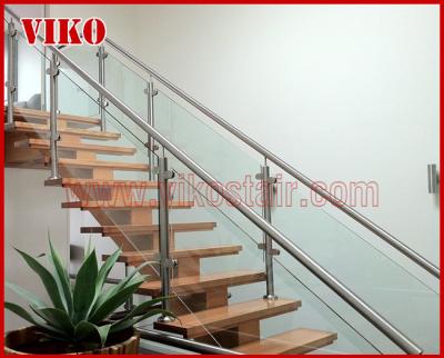 China Straight Stringer Staircase VK47S  Tempered GlassLED Light strip, Stringer: 5mm+5mm(Thickness), Dia 6mm Steel Cable for sale