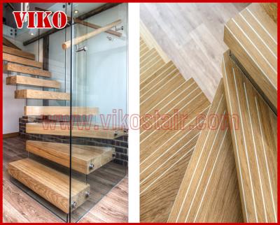 China Floating Staircase VK58S  Tread beech ,Railing tempered glass, Handrail beech Stringer,carbon Tempered Glass, for sale