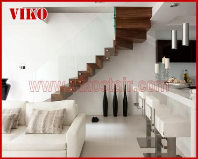 China Double Steel Plate Staircase VK62S  Tread beech ,Railing tempered glass, Handrail b eech Stringer,carbon for sale
