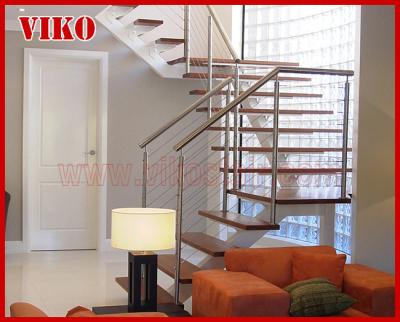 China Steel Cable Stair VK64SC Tread American OakAluminum Baluster Glass Handrail 304 Stainless Steel Carbon SteelPowder-coate for sale