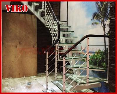 China Steel Cable Stair VK65SC TreadTempered glasAluminum Baluster Glass Handrail 304 Stainless Steel Carbon SteelPowder-coate for sale