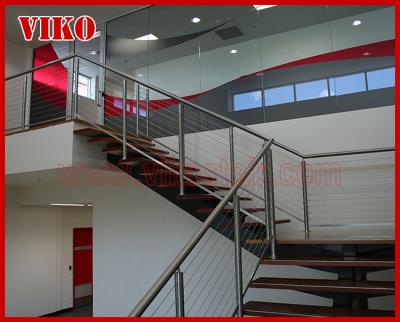 China Steel Cable Stair VK68SC TreadAmerican Oak Aluminum Baluster Glass Handrail 304 Stainless Steel Carbon SteelPowder-coate for sale