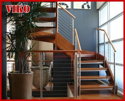 China Steel Cable Stair VK74SC  Treed Beech  Handrail 304 Stainless Steel  Aluminum Baluster Glass Carbon Steel Powder-coate for sale