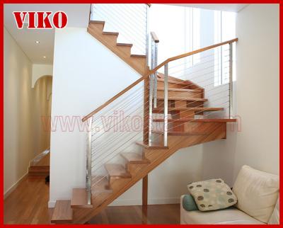 China Steel Cable Stair VK77SC Carbon Steel Powder-coate  Aluminum Baluster  Treed Beech  Handrail 304 Stainless Steel  Glass for sale