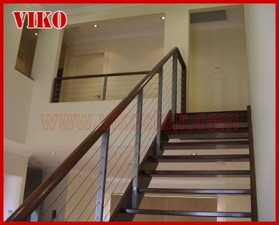 China Steel Cable Stair VK78SC Carbon Steel Powder-coate  Aluminum Baluster  Treed Beech  Handrail 304 Stainless Steel  Glass for sale