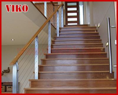 China Steel Cable Stair VK79SC  Carbon Steel Powder-coate  Aluminum Treed Beech Wooden  Handrail 304 Stainless Steel  Glass for sale