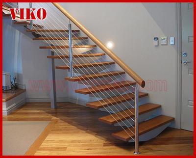 China Steel Cable Stair VK84SC   Treed American Oak  Carbon Steel Powder-coate   Aluminum Wooden Handrail 304 Stainless Steel for sale