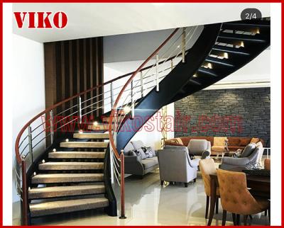 China Wrought Iron Staircase VK98S  Wrought Iron Handrail Tread slate,Railing tempered glass, Handrail b eech Stringer,carbon for sale