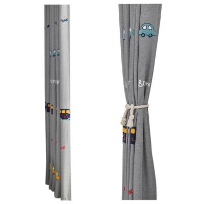 China Wholesale Cartoon car boy bedroom towel Embroidery cotton hemp gray children's room curtain window screen for sale