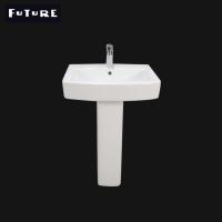 China Solid Surface Small Square Pedestal Sink  Single Tap 450mm Pedestal Basin for sale