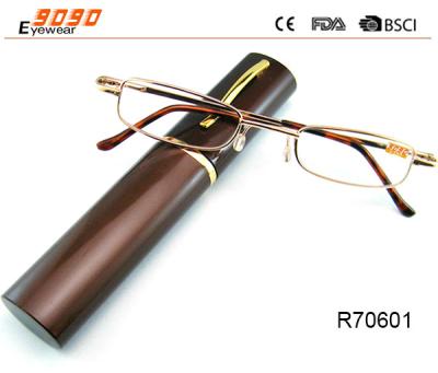 China Unisex Super Light Metal frame Reading Glasses With Aluminum alloy tube Box for sale