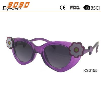 China Fashion Girl's Sunglasses, Plastic Frame with printed flowers, Polycarbonate Lenses for sale
