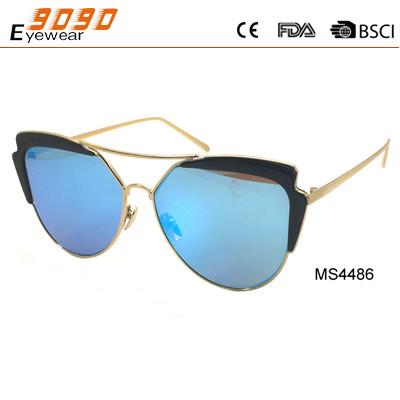 China Women's fashionable sunglasses with metal  frame, blue lens UV400 for sale