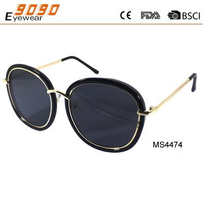 China Men's fashionable  sunglasses with big round  metal  frame,  black  lens UV400 for sale