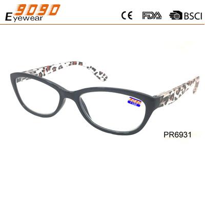 China Unisex  fashionable plastic reading glasses ,Paper Transfer Patterns on temples for sale