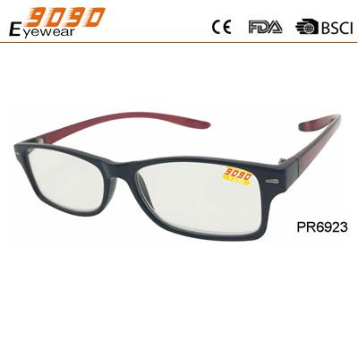 China Fashionable  plastic reading glasses  with PC frame , suitable for men for sale